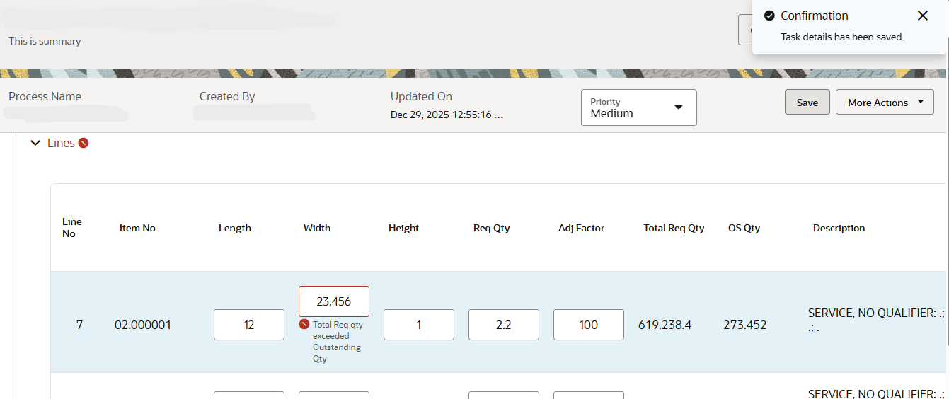 OPA Worklist Save allows invalid numeric values, causing line fields to ...