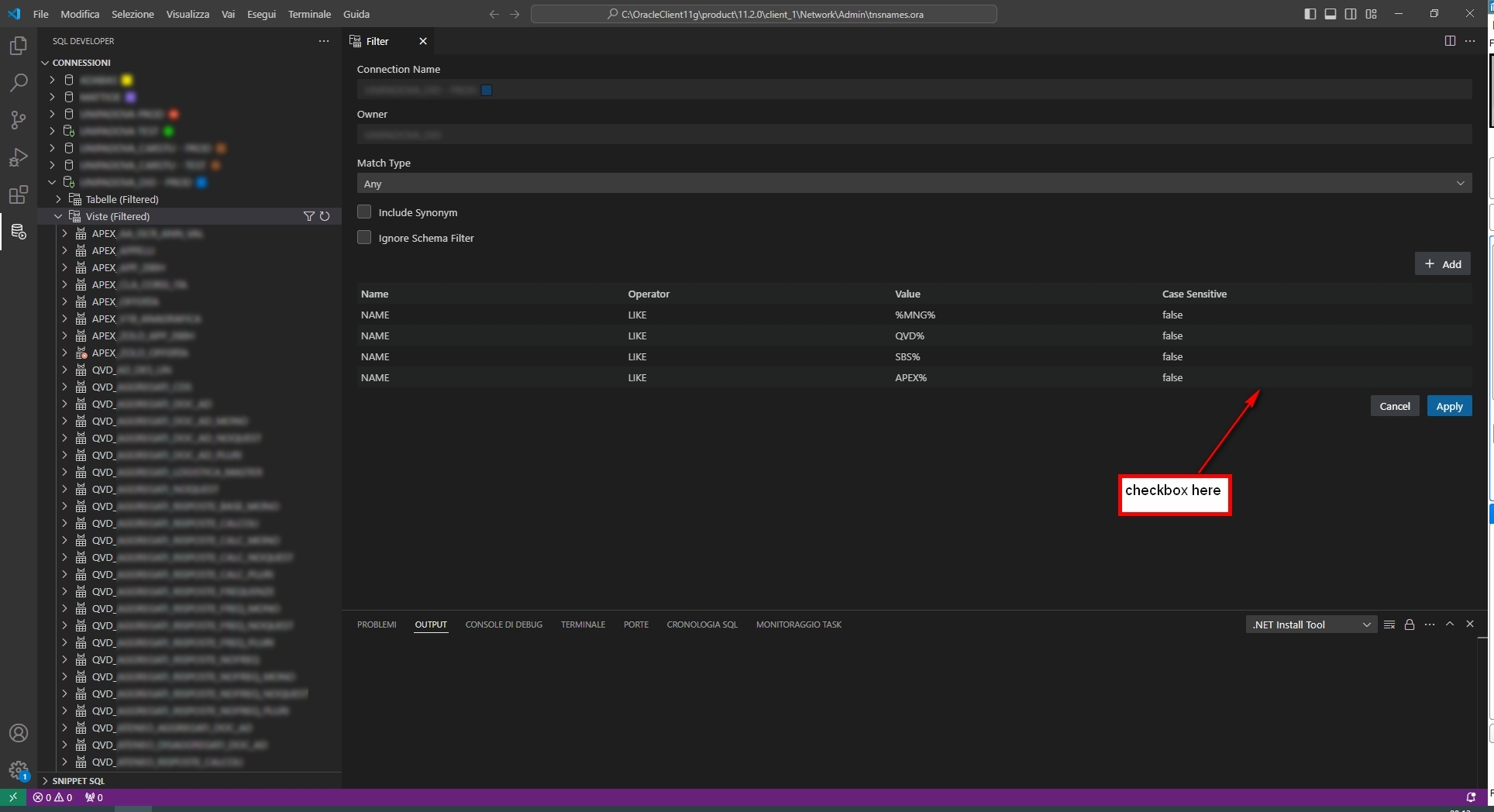 Database Object Filter Filter List With Checkbox Oracle Forums