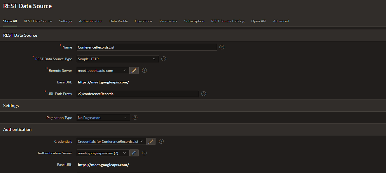 GoogleMeet API test using APEX RESTfull datasource - Oracle Forums GoogleMeet API test using APEX RESTfull datasource - Oracle Forums