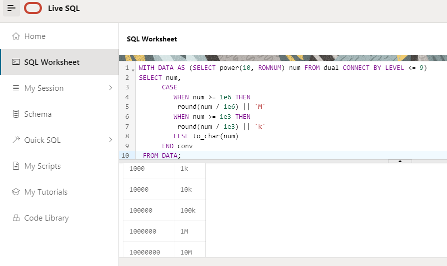 numbers to K and/or M like: 2000 -> 2K and 12000000 -> 1.2M - Oracle Forums