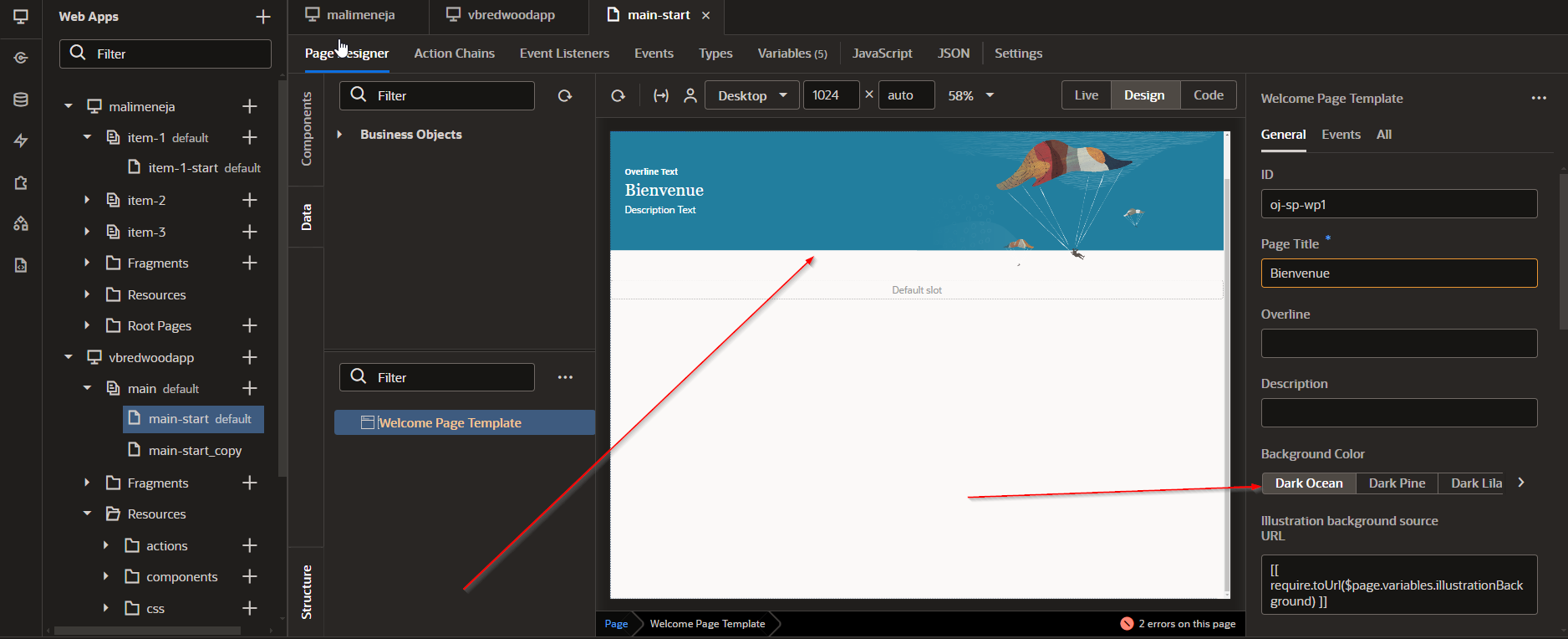 VBCS: Page template not working well in another web app than the default one - Oracle Forums