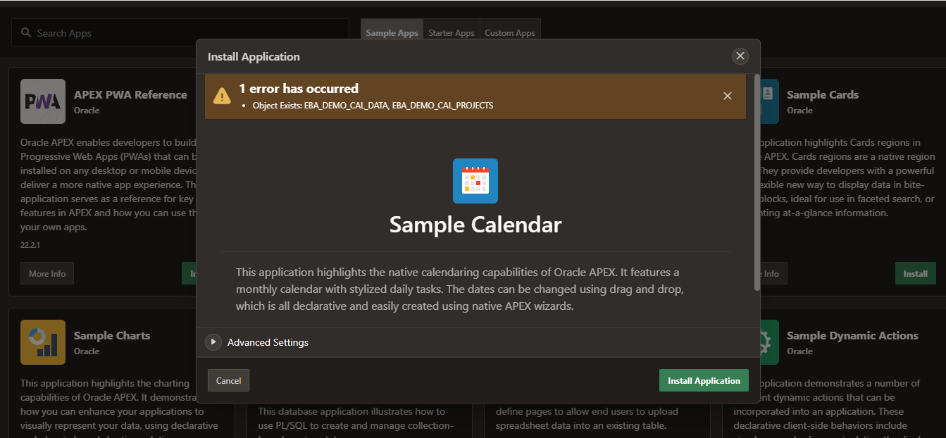 Sample Calendar: problem installing it on apex.oracle.com - Oracle Forums