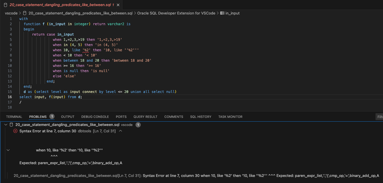 Bug: Syntax Error When Using CASE Statement With Dangling LIKE/BETWEEN ...