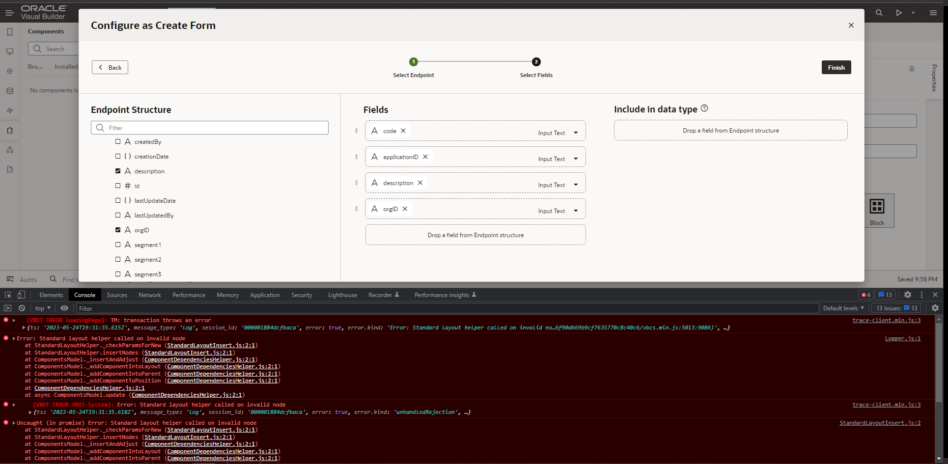 Error on adding Businnes object as Create Form - Oracle Forums