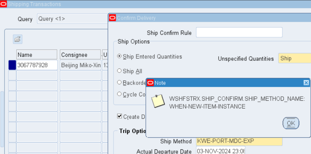 Modify Ship Method LOV on Ship Confirm screen using Form Personalization - Oracle Forums