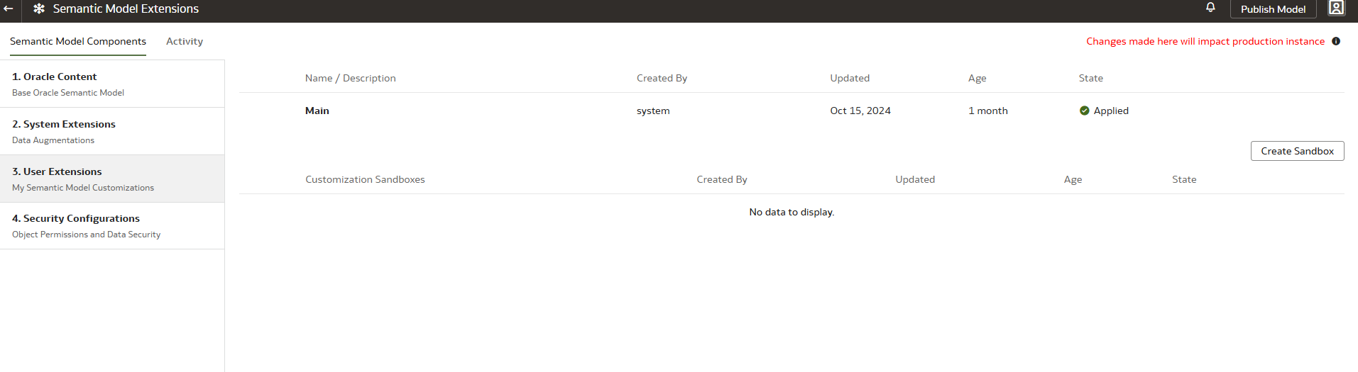 Why Does the "Create Sandbox" Option Appear in Semantic Model Extensions in NSAW? - Oracle Forums