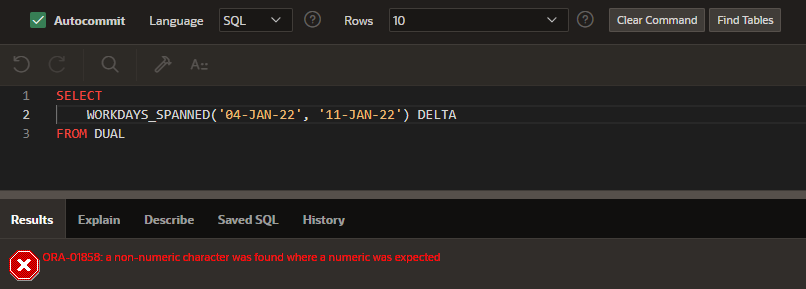 Underlying function works in SQL Developer but not APEX (Ideas)? - Oracle Forums