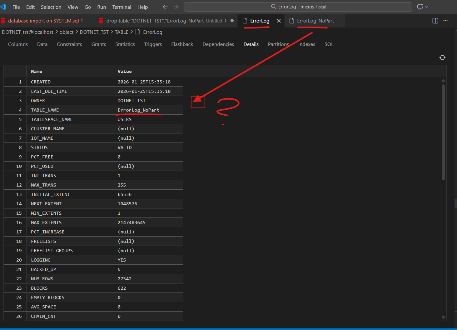Mixed table name in "Details" subtab on table view - Oracle Forums