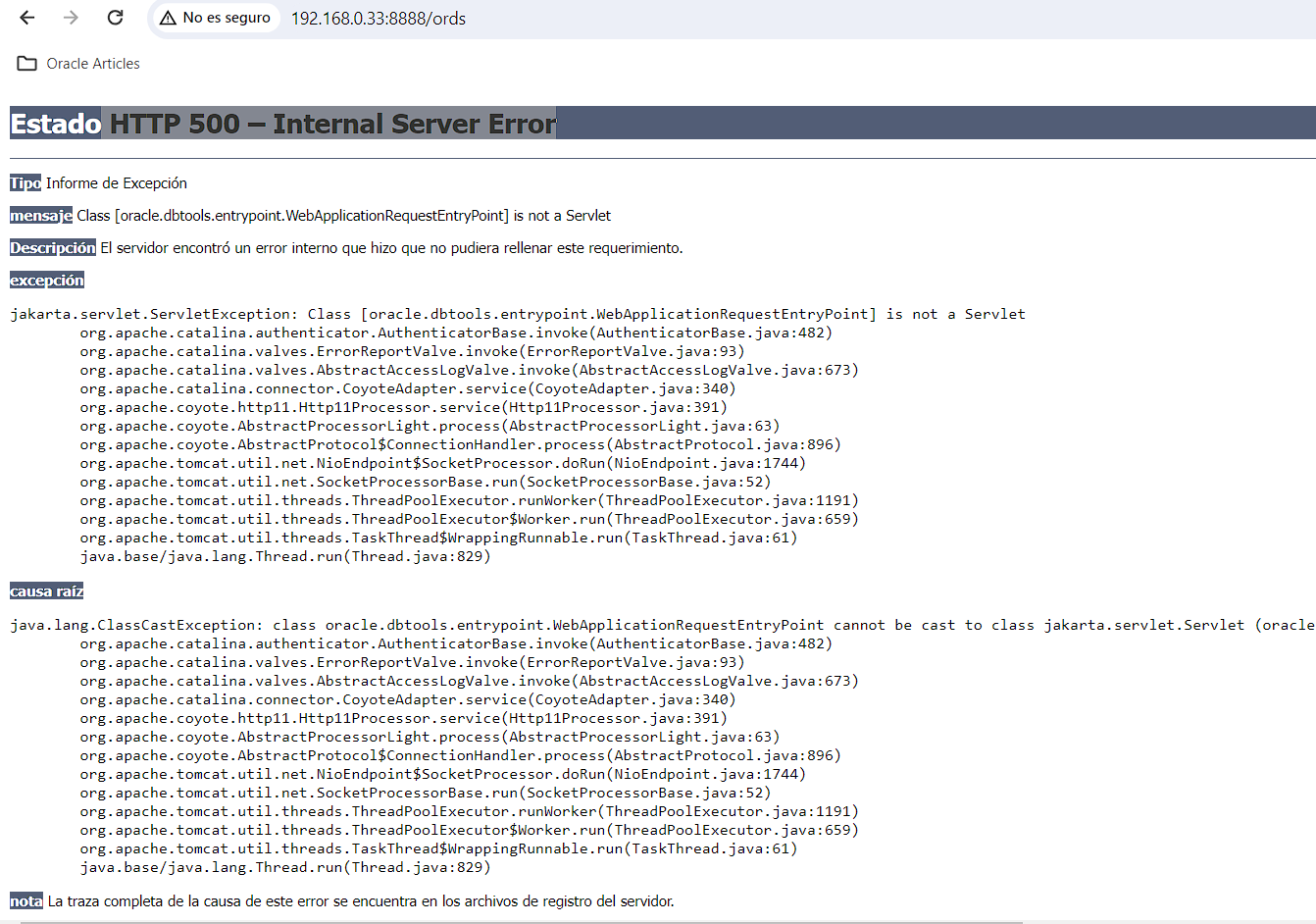 Getting HTTP 500 – Internal Server Error after configuring ORDS in ... Getting HTTP 500 – Internal Server Error after configuring ORDS in ...