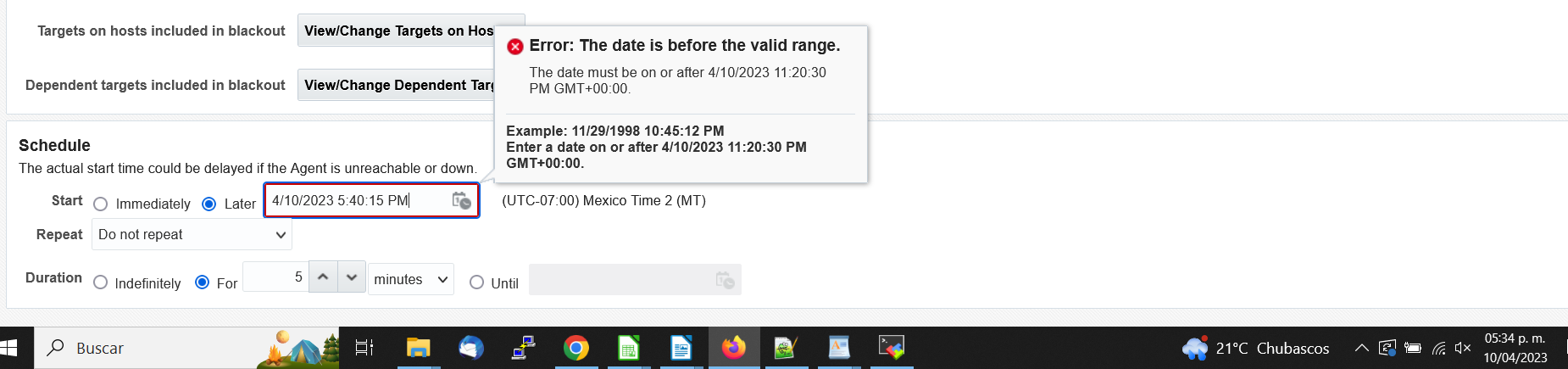 Error: The date is before the valid range em 13c - Oracle Forums