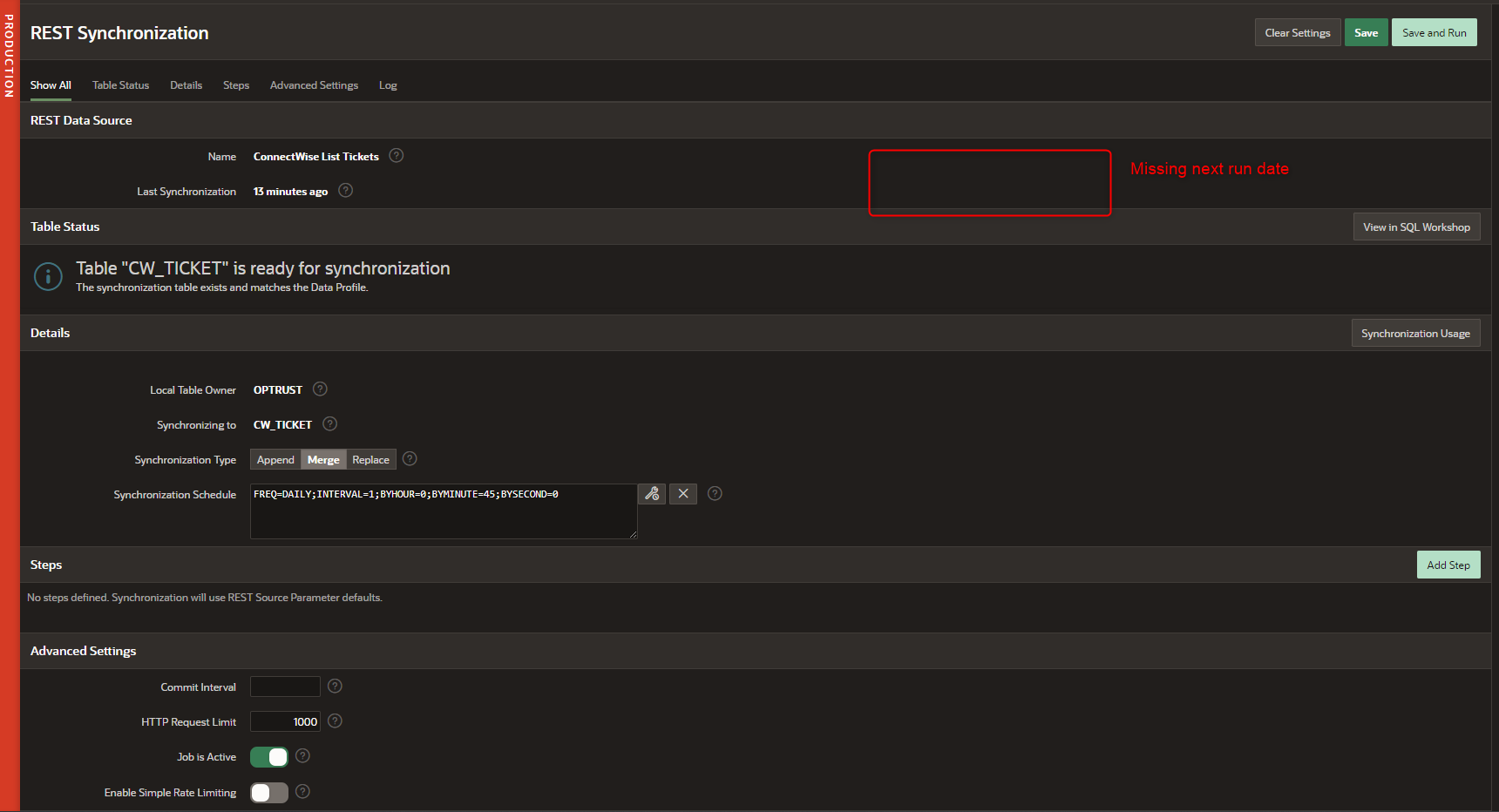 REST synchronization schedule run issue - Oracle Forums
