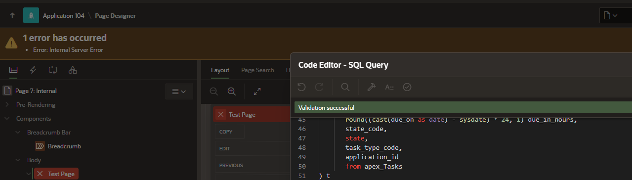 Internal Server Error Apex While Validating The Query In Apex Page Oracle Forums