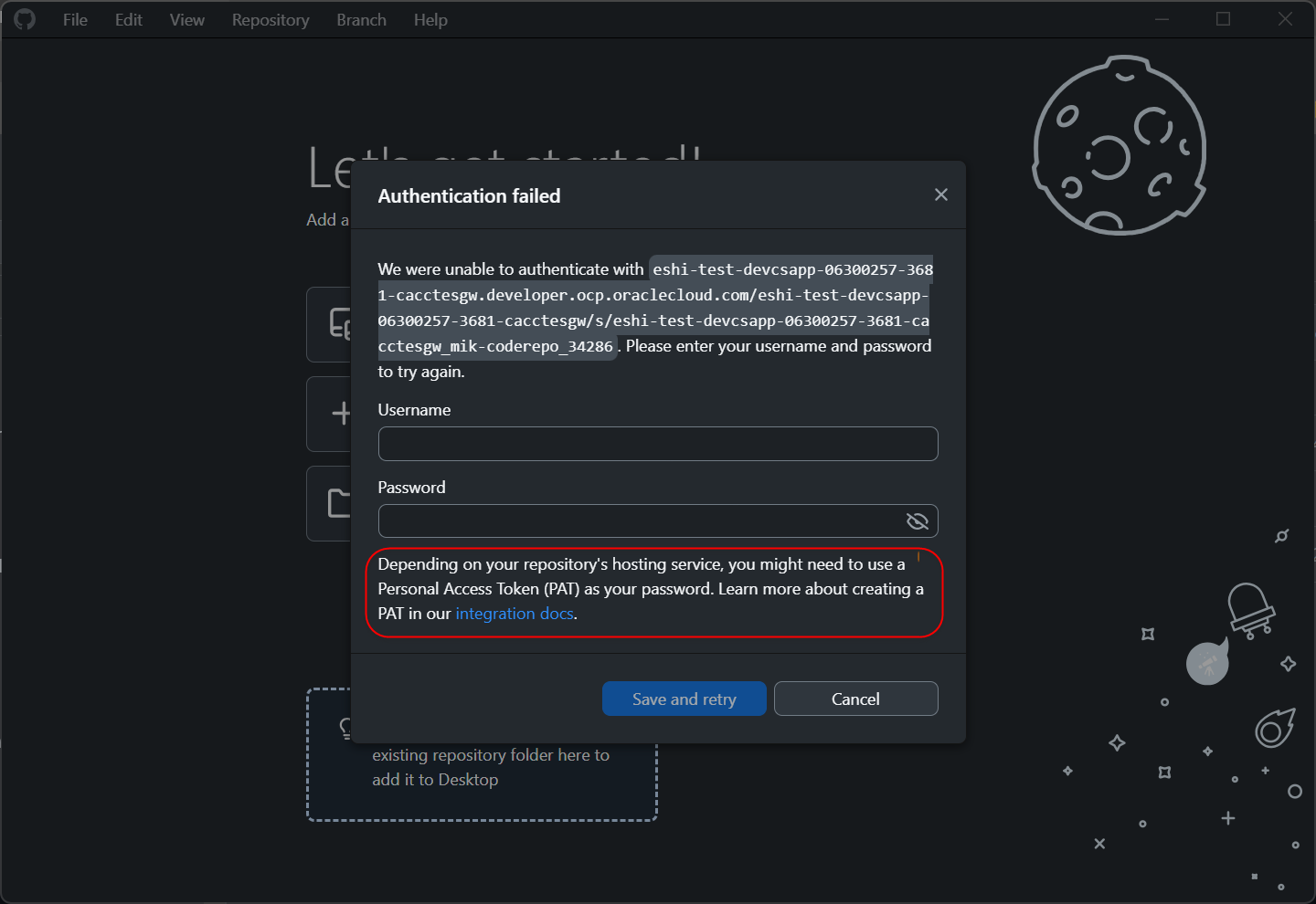 VBStudio hosted Git access using Git GUI Client authorization error - Oracle Forums