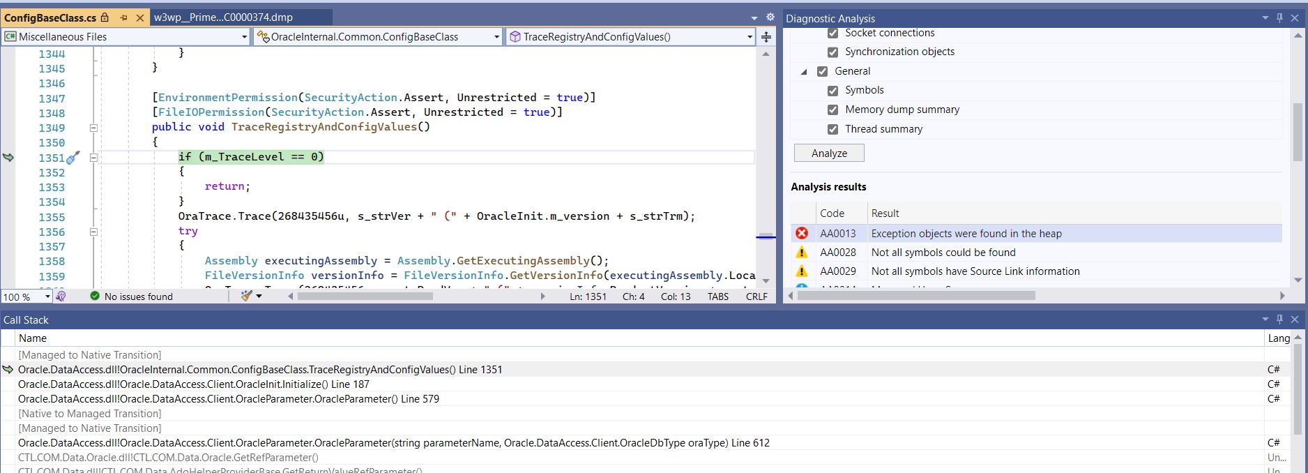 Exception Objects Were Found In The Heap Oracle Dataaccess Configbaseclass