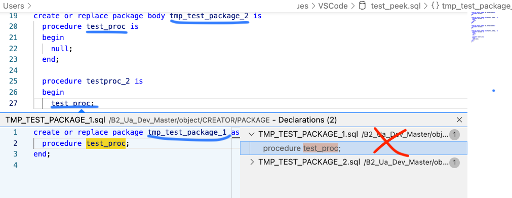 [Bug Report] peek declaration founds procedure in wrong package - Oracle Forums