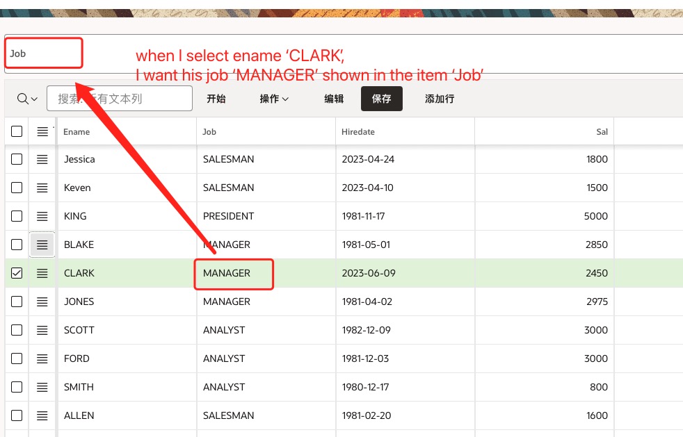 How to get values when I select a line in interactive grid. - Oracle Forums