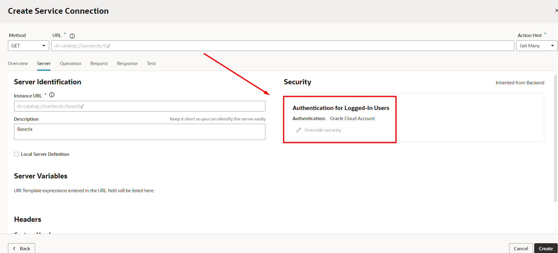 override service connection security - Oracle Forums