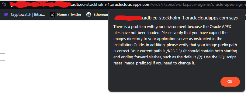 There Is A Problem With Your Environment Because The Oracle Apex Files Have Not Been Loaded