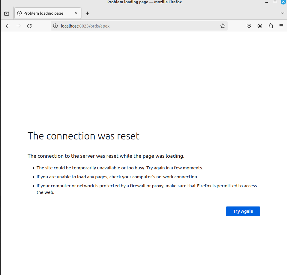 Error: The connection was reset. Oracle APEX ORDS. - Oracle Forums Error: The connection was reset. Oracle APEX ORDS. - Oracle Forums