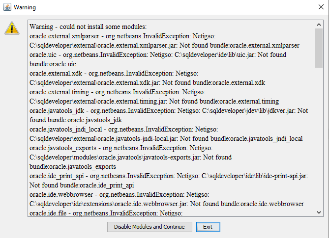Warning during SQL Developer launch - Oracle Forums