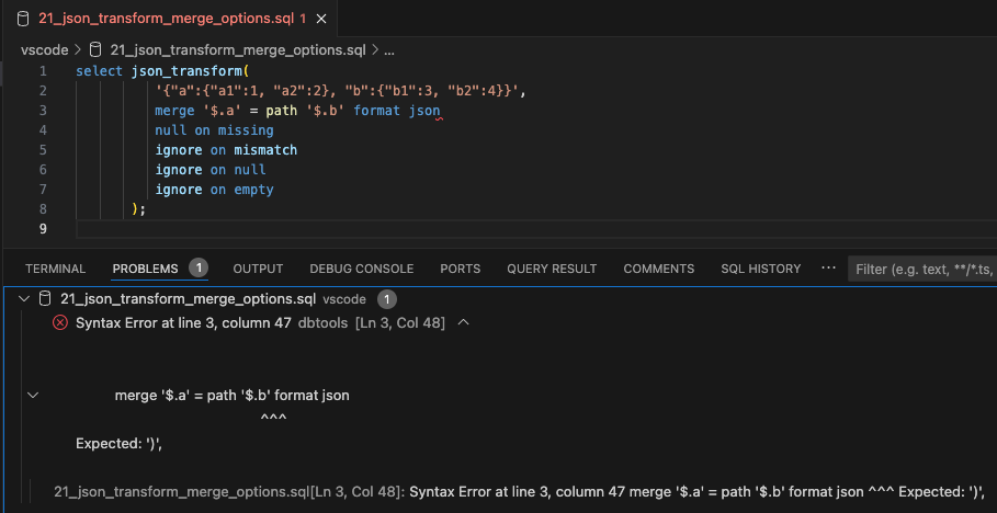 Bug: Syntax Error When Using JSON_TRANSFORM with MERGE Operation and Various Options - Oracle Forums