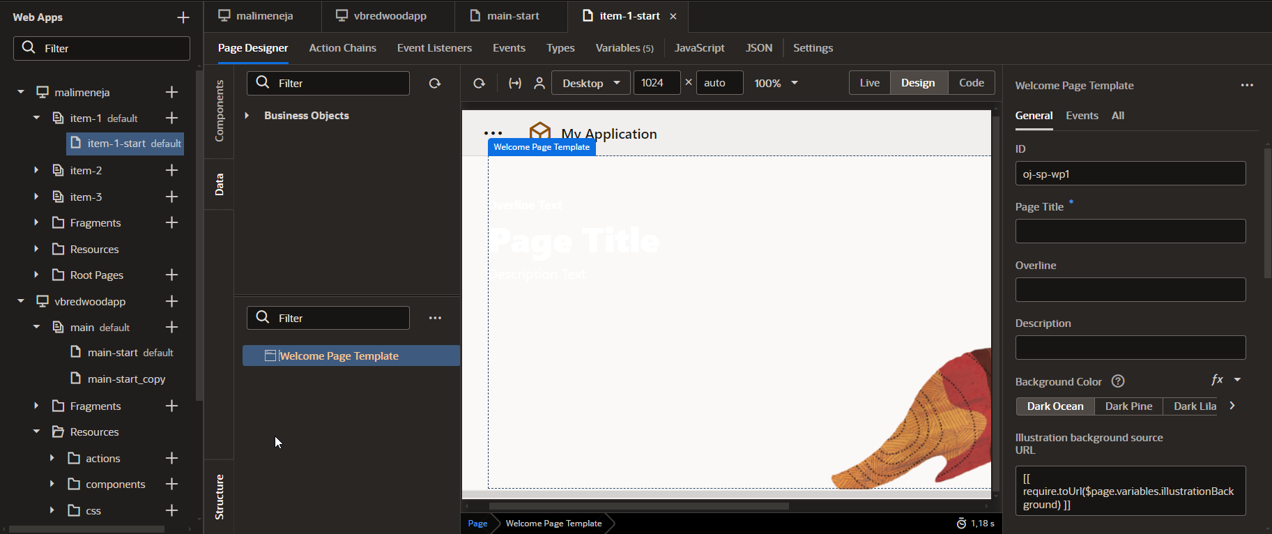 VBCS: Page template not working well in another web app than the default one - Oracle Forums