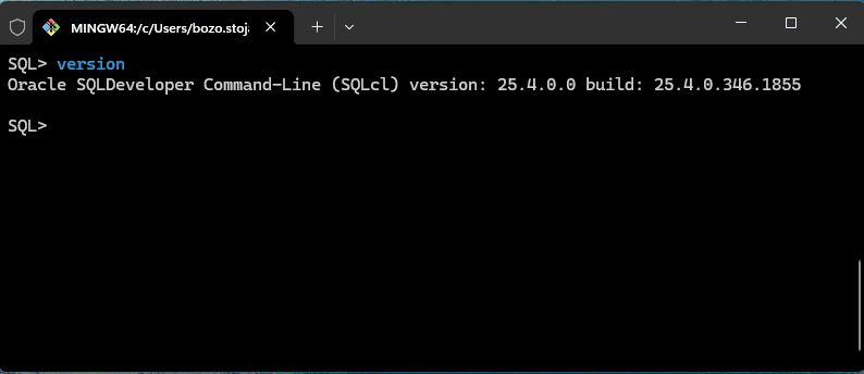 SQLcl 25.4 - Backspace broken in Git Bash on Windows - Oracle Forums