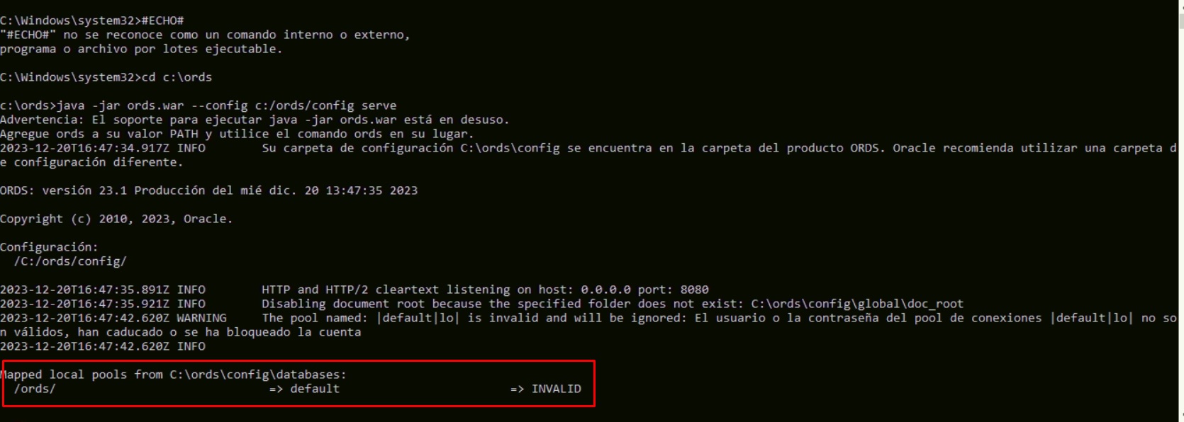 No puedo ingresar a mi aplicacion, problema con el usuario del pool de conexion ords - Oracle Forums