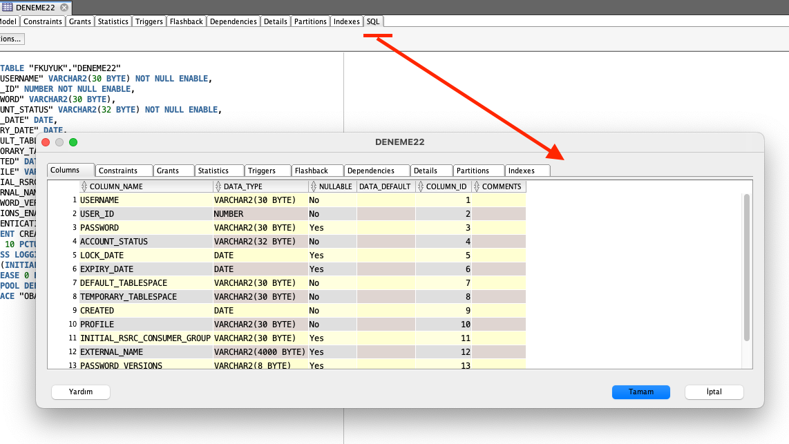 Sql Tab In Popup Describe Oracle Forums