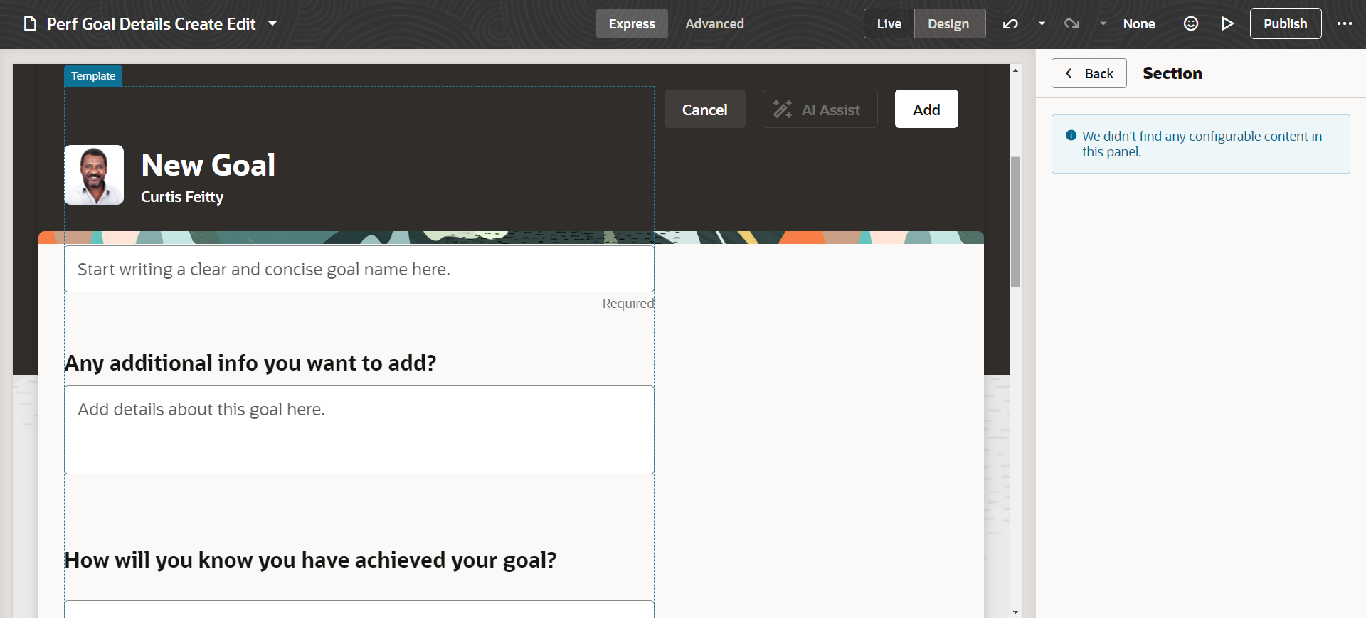 Configuration content not available for Performance objective page ...