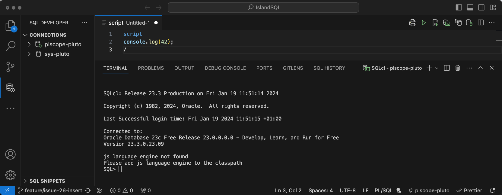 Any Plans To Include A Javascript Engine To Support The Script Command In Sqlcl Within Sqldev