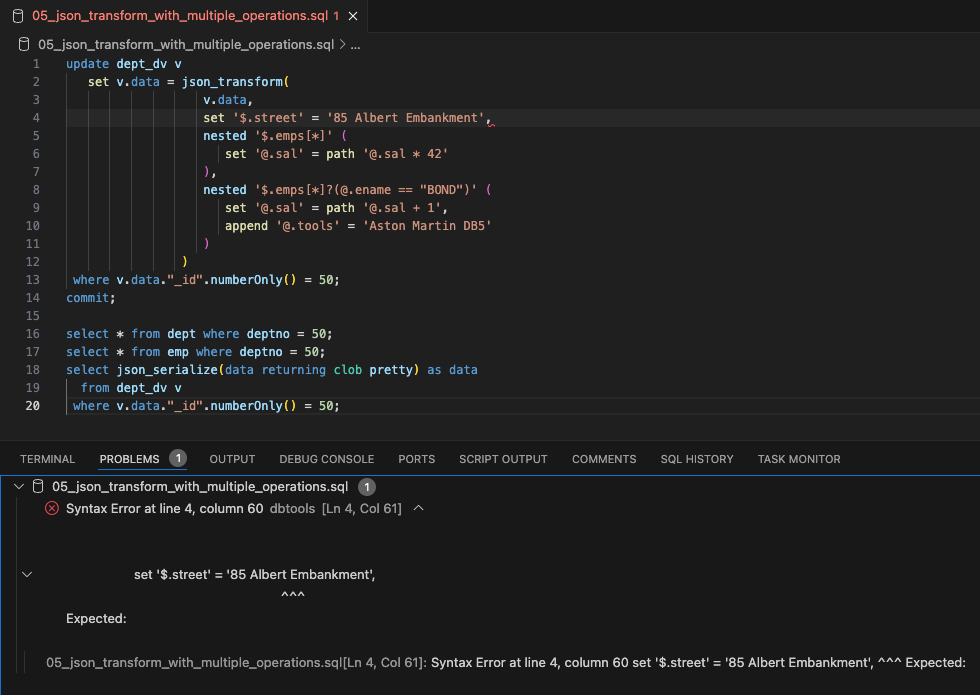 Bug: Syntax Error When Using JSON_TRANSFORM With Multiple Operations - Oracle Forums