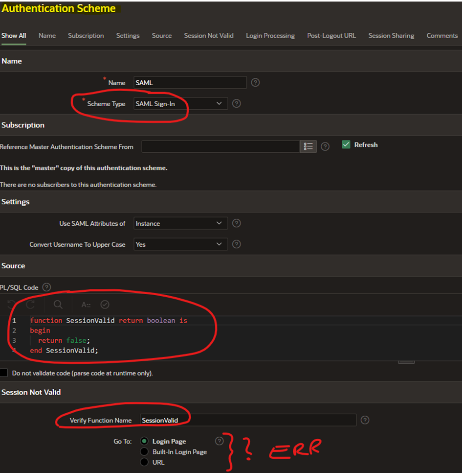 "Verify Function" does not work with the "Scheme Type" SAML Sign-In - Oracle Forums