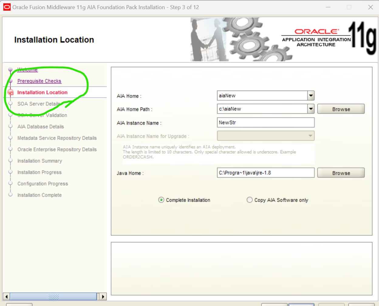 Error at installation location while running universal installer in AIA - Oracle Forums